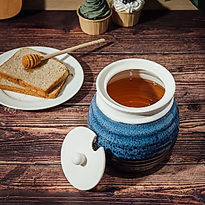 Honey Jar Pot By Gute 6"H - Elegant & Modern Ceramic With Dipper & Lid Rosh Hashanah Gift - Home Kitchen Honey and Syrup, Gorgeous Blue Beehive Honey Jar, Great For Jam, Jelly, 14oz (Ocean Blue)