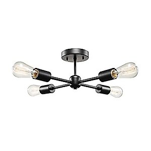 Globe Electric 66008 4-Light Flush Mount Ceiling Light, Matte Black, Ceiling Light Fixture, Light Fixtures Ceiling Mount, E26 Bulb, Home Improvement, Bedroom Lights for Ceiling, Dining Light Fixture