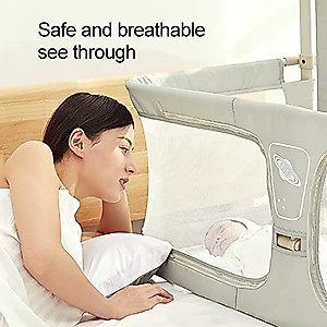 Baby Bedside Sleeper, 3 in 1 Folding Portable Crib, breathable and visible mesh window, soft washable liner cover and sturdy aluminum alloy,Easy to Assemble, baby bassinets bedside sleeper Stationary
