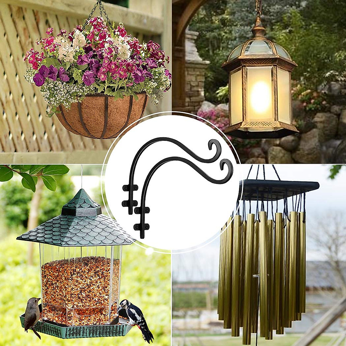 Maosen 16 Inch Plant Hangers Outdoor 2 Pack Black, Heavy Duty Plant Hanging Bracket Hook for Flowers Baskets Planter Pots Bird Feeder Lanterns Wind Chimes Outdoor Indoor