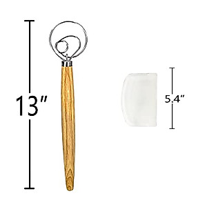 Danish Dough Whisk, Dutch Style Bread Whisk For Dough Cooking Kitchen with Stainless Steel Danish Whisk Bread Mixer 13" and Dough Scraper