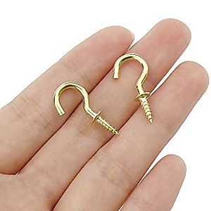 Mini Ceiling Screw Hooks, 200 Pieces 1/2 Inch Cup Hooks Screw-in Hooks for Hanging Plants Mug Arts Decorations，Gold