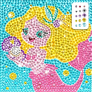 PanLynner Diamond Painting Kits for Kids with Wooden Frame, Gem Arts and Crafts for Kids Paint by Numbers as Toys, Home Wall Decoration, Gifts for Girls Boys Ages 6-8-10-12-14 (Blue Mermaid)