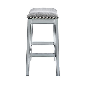 New Ridge Home Goods Zoey 26in. Counter-Height Backless Wood Saddle-Seat Barstool with Nailhead Trim, Alabaster White