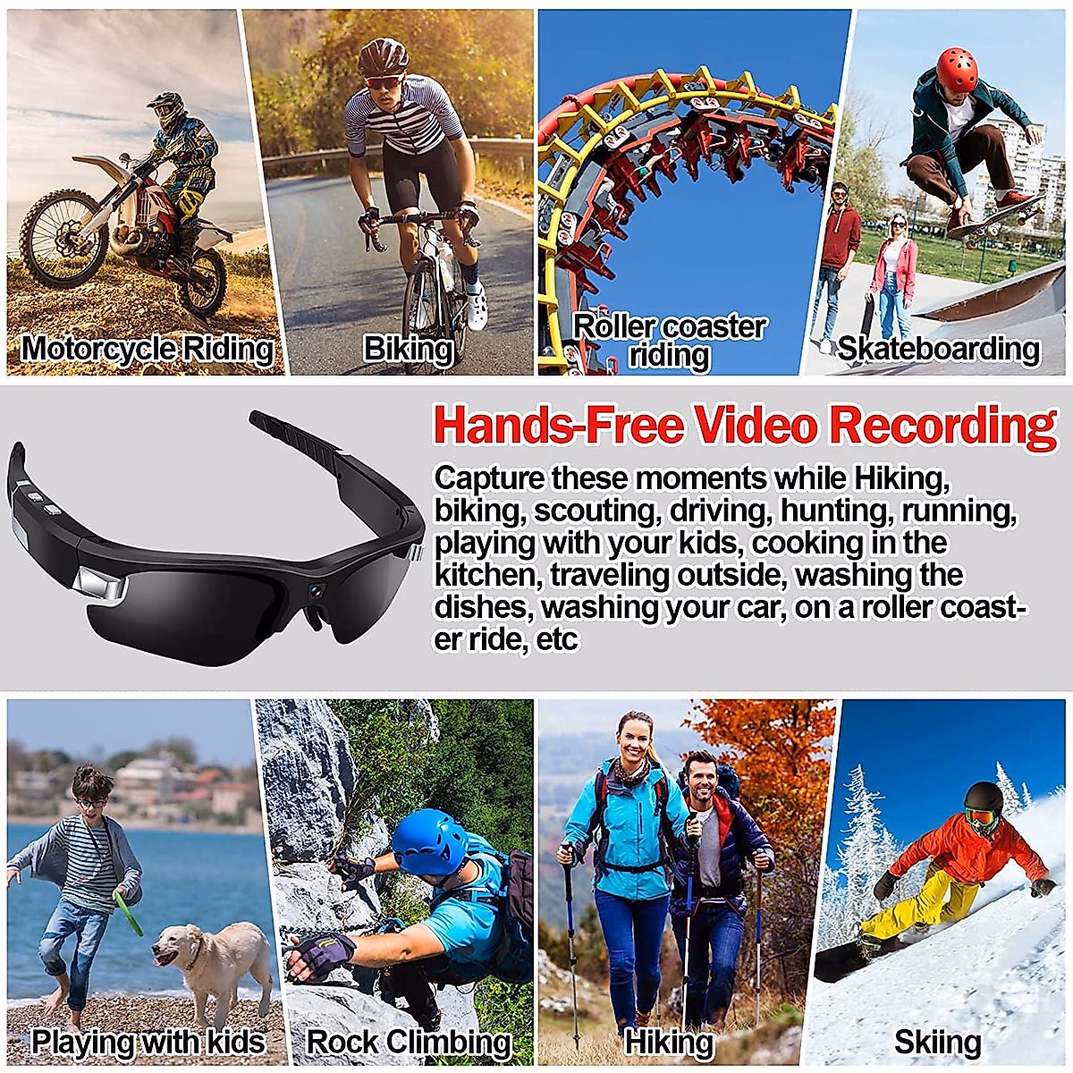 MingSung MS20 Camera Video Sunglasses, Built in HD1080P Camera, Film Hands Free for Sports, Hiking, Biking, Fishing, Scouting, Driving, Hunting(Include 32G MicroSD Card)