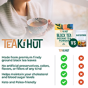 TEAki Hut Instant Black Tea Powder, 4 oz, Black Tea Powder, Powdered Black Tea for Hot and Cold Beverages, Refreshing Instant Tea Powder, Unsweetened Tea Powder, 113 Servings