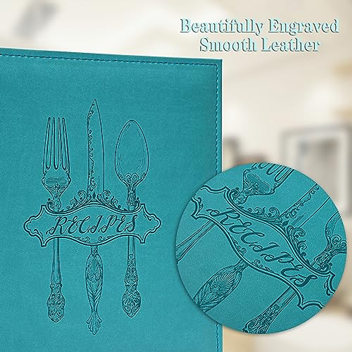 COFICE Recipe Binder – 8.5x11 3 Ring Blank Family Recipe Book Binder Kit to Write in Your Own Recipes with PU Faux Leather Cover and Plastic Sleeves (Blue)