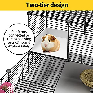 Eiiel Guinea Pig Cages,Indoor Habitat Cage with Waterproof Plastic Bottom,Playpen for Small Pet Bunny, Turtle, Hamster, black, EL-440+442+443 C