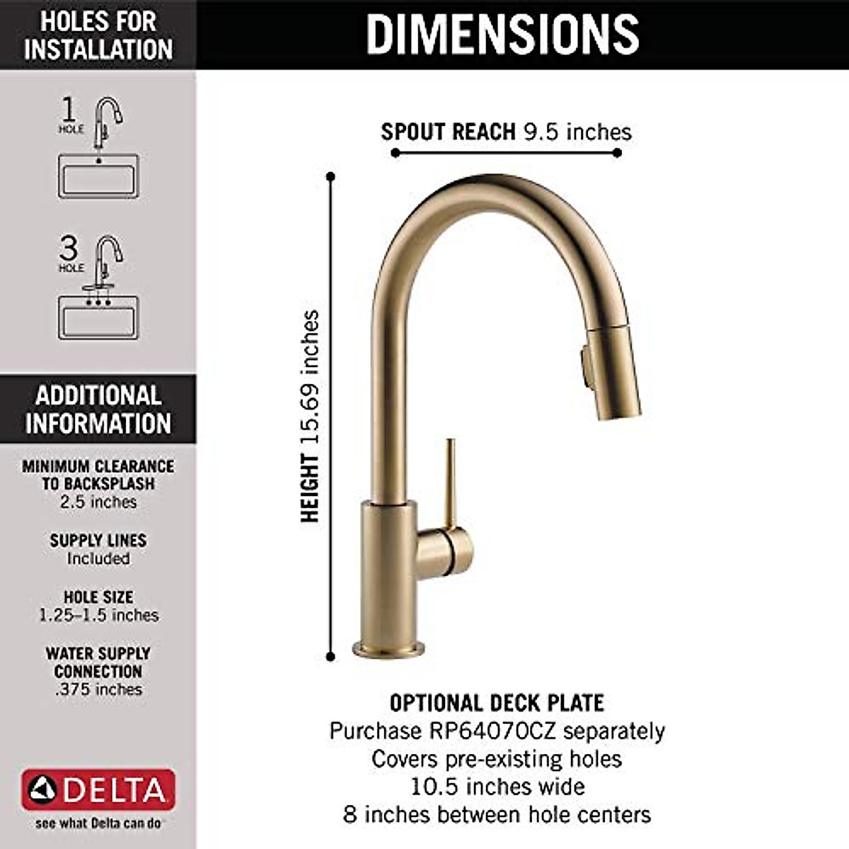 Delta Faucet Trinsic Gold Kitchen Faucet, Kitchen Faucets with Pull Down Sprayer, Sink Faucet with Magnetic Docking Spray Head, Champagne Bronze 9159-CZ-DST
