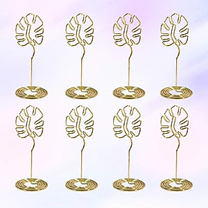 STOBOK 8pcs Place Card Holders Monstera Leaves Table Number Holders Metal Memo Photo Clips Tropical Hawaiian Luau Wedding Birthday Party Decorations Golden