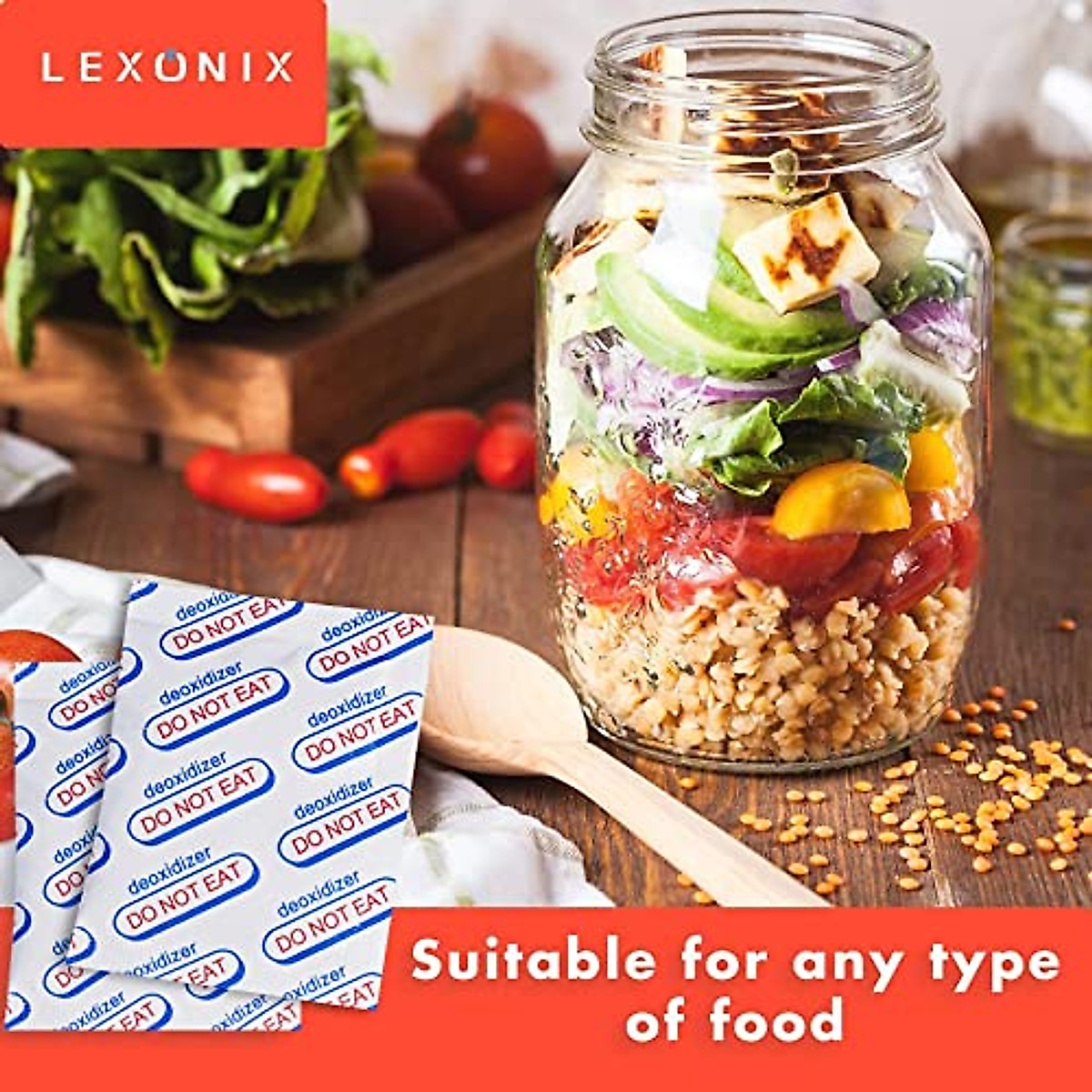 Lexonix 300cc (100 Pack) Food Grade Oxygen Absorbers for Food Storage, (5 Pcs Pack of 20 sets) for Vacuum Seal or Mylar Bag Food Storage Keep Food Fresh Anti Oxygen Absorbing Packets (300cc)