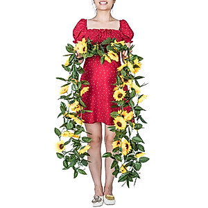 Lvydec 4 Pack Artificial Sunflower Garland - Silk Sunflower Vine Artificial Flowers Garland with Green Leaves for Wedding Party Table Decoration