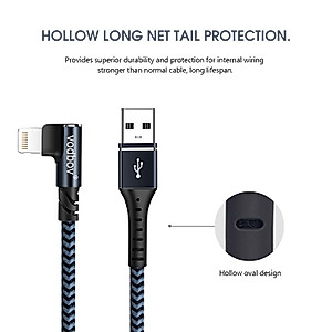 VODBOV iPhone Charger Lightning Cord 3Pack 1FT 3FT 6FT Right Angle MFi Certified Cable Braided USB Charging Wire High Speed Black