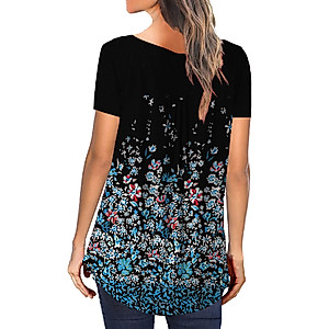 MAYAMANG Women's Floral Tunic Tops Casual Blouse V Neck Short Sleeve Buttons Up T-Shirts (Black+Small Floral, XL)