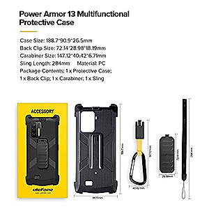 Ulefone Armor 13 Original TPU Black Case, Multifunctional Protective Case Armor 13 with Back Clip Carabine