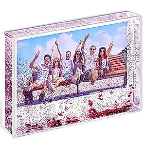 XIDENGLONG 4x6 Glitter Picture Frame Acrylic Picture Frame Liquid Snow Globe Photo Frames for Friends Family Couples Gift for Women (Red Star)