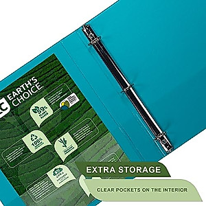 Samsill Earth’s Choice Biobased Durable Fashion Color 3 Ring View Binder, 1 Inch Round Ring, Up to 25% Plant Based Plastic, USDA Certified Biobased, Turquoise, Value Two Pack