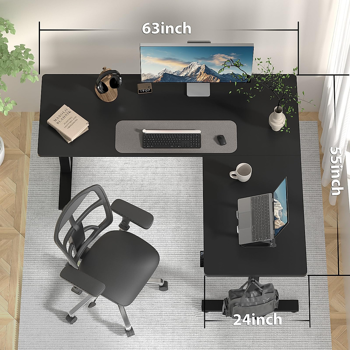 XINYAO L Shaped Standing Desk Adjustable Height 63 x 55 Corner Standing Desk Electric Sit Stand Up Computer Desk L Shaped for Gaming Working Studying Coner Workstation Office Home (Black)