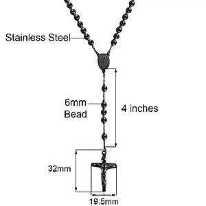 Stainless Steel Beaded Rosary Cross Necklace –6MM Crucifix Cross Medallion Rosary Chain Y-Necklace for Women & Men Religious Jewelry Comes in Silver, Gold, Rose, Black Color with a Gift Box (BB)
