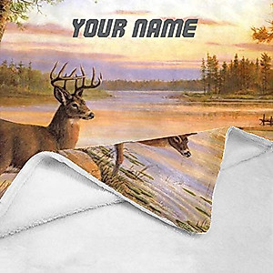 CUXWEOT Custom Blanket with Name Text,Personalized Forest Deer Super Soft Fleece Throw Blanket for Couch Sofa Bed (50 X 60 inches)