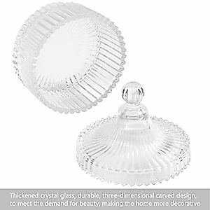 rejomiik 2 Pack Qtip Holder Dispenser Thick Glass Apothecary Jars with Lid for Bathroom Canister Storage Organizers for Vanity, Counter, Makeup Tables for Cotton Swabs, Ball, Floss, Candy, Clear