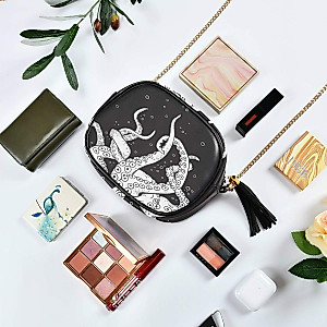 ALAZA Women's Octopus Tentacles on Black Cross Body Bag Chain Shoulder Handbag Purse with Tassel