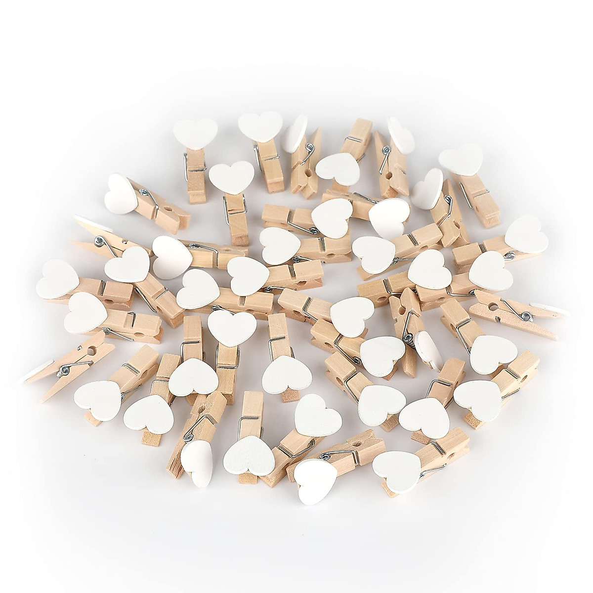 100 Pcs White Mini Wooden Heart Clothespins 3.5 cm with Spring Wooden Photo Paper Pegs Craft Clips for Wedding Party Decor with 100 Feet Jute Twine