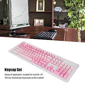 Gaming Keyboard Keycaps, 104 Keys Pink White Ergonomic PBT Typewritter Gaming Keyboard Keycaps Opaque Side Dip Dyeing Process DIY Keycap,for Most 61/87/104 Key Mechanical Keyboard