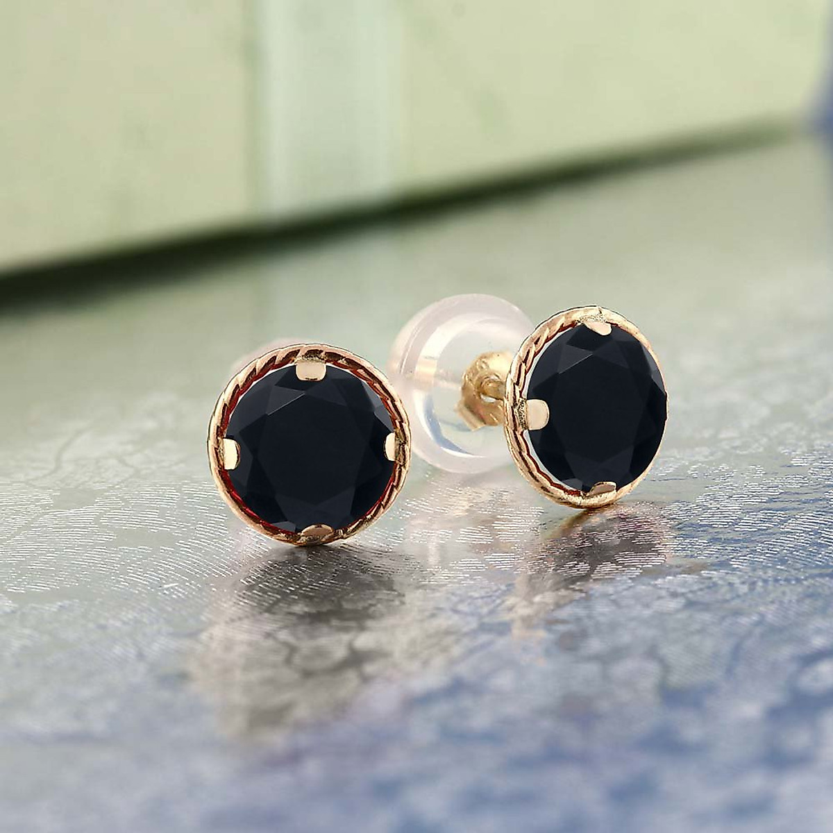 Gem Stone King 14K Yellow Gold Gemstone Birthstone Stud Earrings | Round 5MM | Gold Earrings for Women