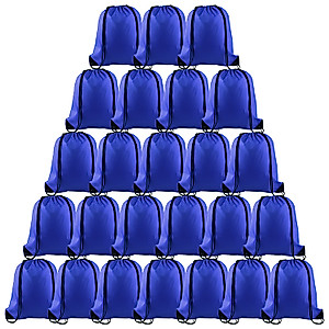PLULON 25 Pcs Blue Drawstring Backpack Bags Bulk String Backpack Cinch Sack Pull Sport Gym Backpack Bags for Yoga Traveling Outdoor Sports