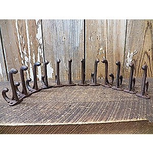 Coat Hat Hooks Cast Iron Lot Set of 12 Double Hook 3.25" Antique Vintage Style