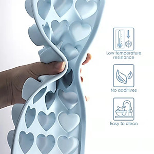 Heart Shape Ice Cube Tray, 21 Holes Silicone Ice Cube Mold with Removable Lid Flexible for Whiskey Cocktail Chocolate Valentine's Day (Blue)