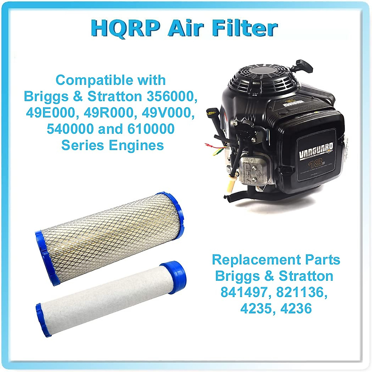 HQRP Filter & Inner Filter Kit Compatible with Briggs & Stratton 841497, 821136, 4235, 4236 Replacement for B&S 540000/610000 Series Engines