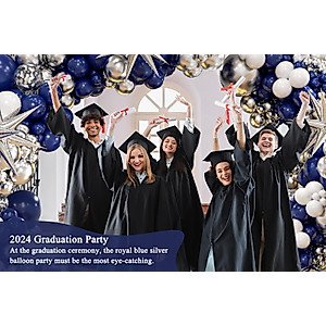 130pcs Navy Blue and Silver Balloon Garland Arch Kit with 3pcs Silver Star Balloons, Royal Blue Metallic Silver White Balloons for Birthday Baby Shower Wedding Graduation Party Decorations