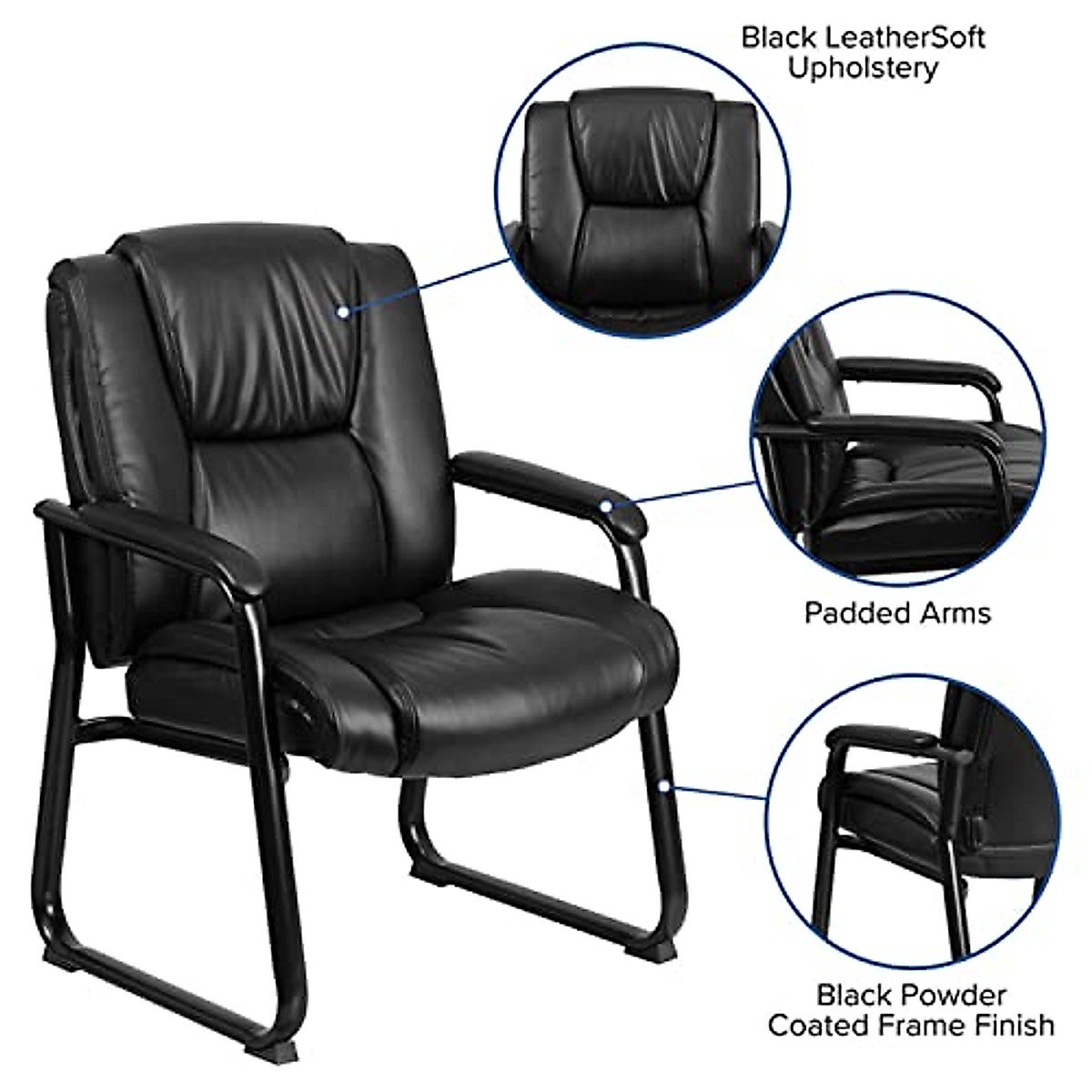 Flash Furniture Reception Chairs | Black LeatherSoft Side Chairs for Reception and Office