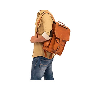 Shy Shy Let’s Touch The Sky 16" Vintage leather Backpack Laptop Messenger Bag Lightweight School College Rucksack Sling for Men Women