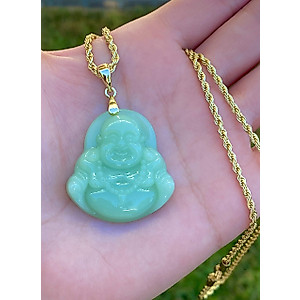 Smiling Laughing Buddha Green Jade Pendant Cute Necklace Rope Chain Genuine Certified Grade A Jadeite Jade Hand Crafted, Jade Neckalce, 14k Gold Filled Buddha necklace, Jade Medallion Apple Green