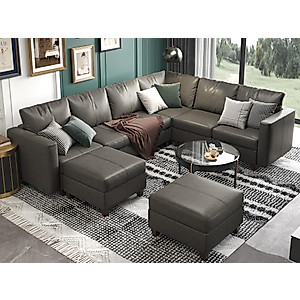 EASE MOOSE Modular Sectional Sofa with Storage, U Shaped Sectional Faux Leather Sectional Couch Large Sectional Sofa, Grey