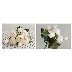 NINAT Peony Artificial Flowers Artificial Bouquet Fake Flowers Silk 20 Heads 16 Buds with Flower Stem for Wedding Valentine's Day Party Home Decoration Pack of 4 (White)