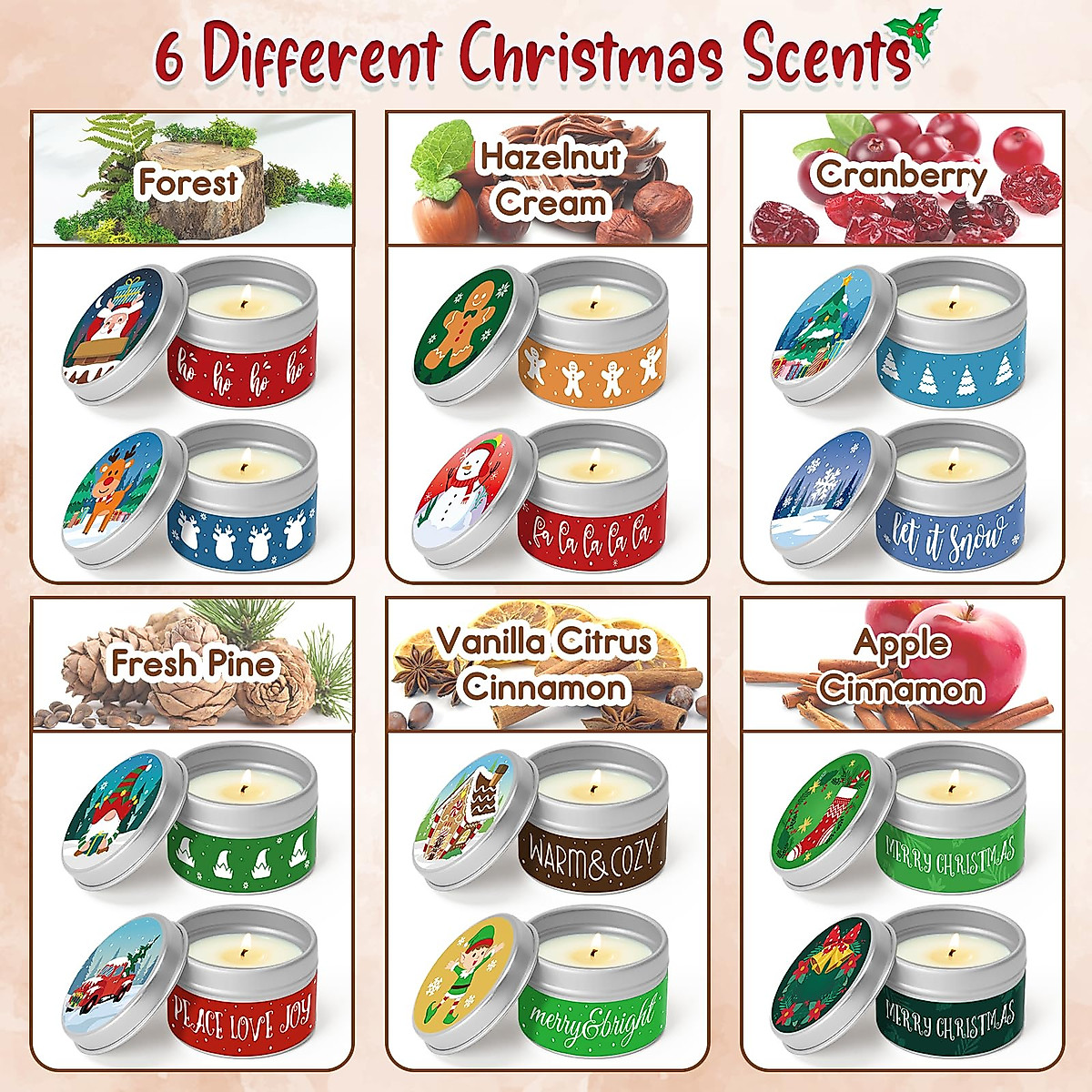 Tuitessine 12 Days Christmas Advent Calendar 2024 Scented Candles Gift for Women Adults Soy Wax Jar Candles Christmas Countdown Gifts Holiday Indoor Home Decoration Santa Claus Decor