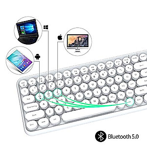 NACODEX 308I Wireless Bluetooth Keyboard, Compact 84 Keys Retro Round Keycaps Mini Keyboard, Portable Computer Keyboard with Quiet Chocolate Keys for Windows/iOS/Android (White)