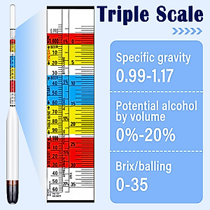 10 Pieces Hydrometer and Test Jar Set, Includes Triple Scale Alcohol Hydrometer 250 ml Plastic Cylinder with Cleaning Brush and Cloth Storage Case Manual for Wine Beer Mead Cider Brewing Supplies
