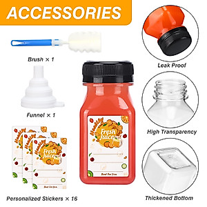 TOMNK 4oz Plastic Juice Bottles, 24pcs Shot Bottles with Caps, Mini Juicer Bottles, Empty Reusable Clear Bottles with Lids, Label, Funnel and Brush