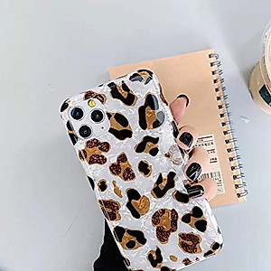 J.west for iPhone 11 Case 6.1 inch, Luxury Sparkle Bling Translucent White Leopard Print Soft Silicone TPU Phone Case Slim Fit Fashion Cheetah Pattern Design Protective Case for Girls Women