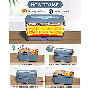 Monteka Electric Lunch Box Food Heater, Upgrade 100W High Power Portable Food Warmer, Heated Lunch Box for Adults Car/Home with 1.8L Removable Stainless Steel Container, 12V/24V/110V/220V, Blue