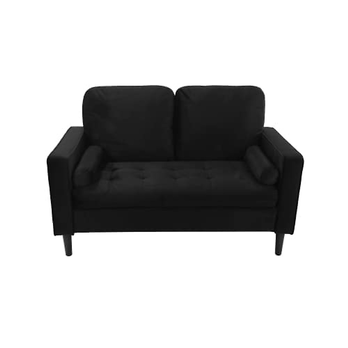 Modern Soft Loveseat Sofa for Small Space, 2-Seating Upholstered Couch with 2 Pillows for Apartment Living Room (Black), 55.5 x 33 x 34.25 inch