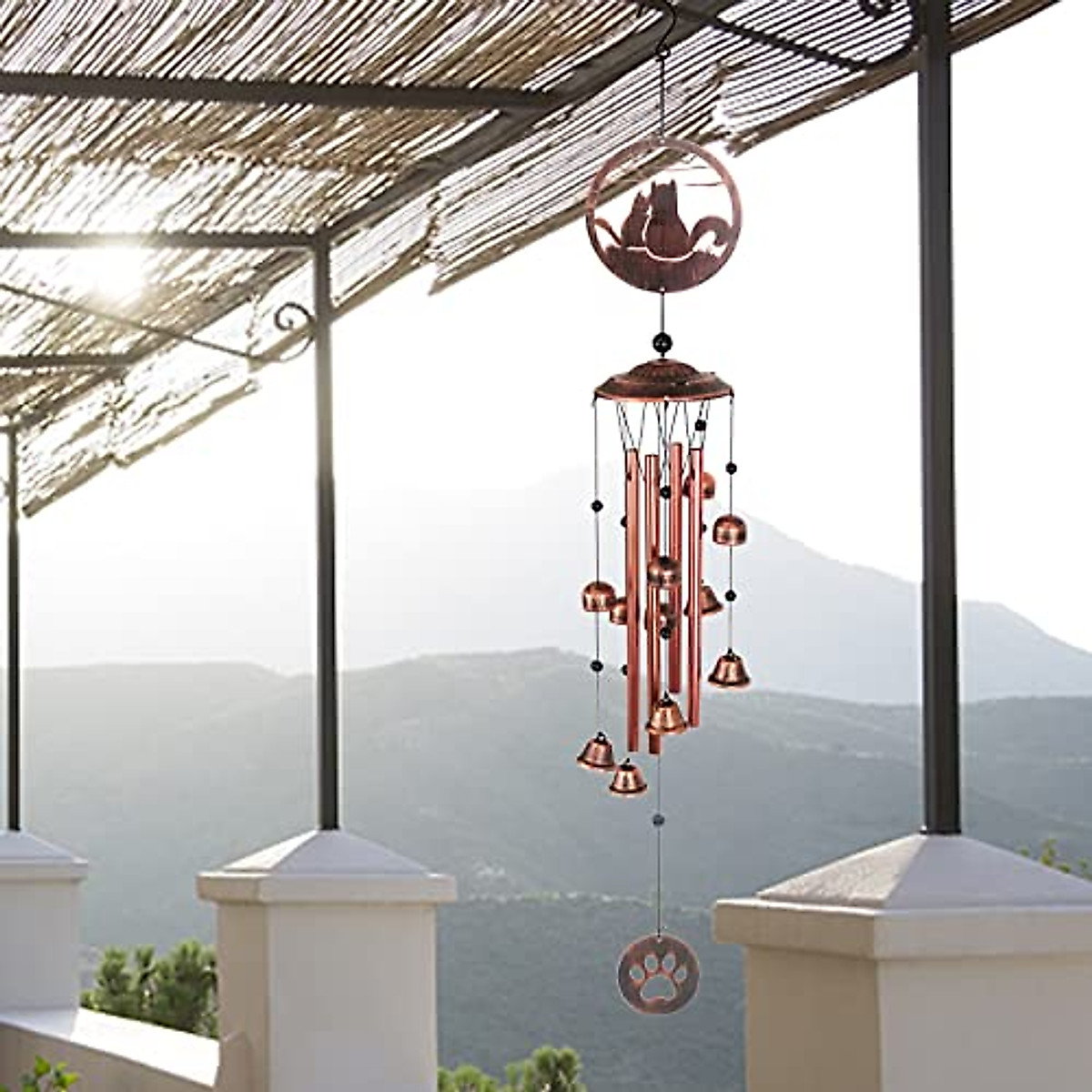 Iwaiting Outdoor Cat Wind Chimes for Outside with Relaxing Rich Sound, Memorial Windchimes Gifts for Mom,Great Gift for Your Own Patio, Porch, Garden, and Backyard.