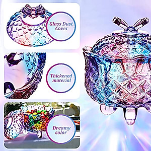 Yaomiao 2 Pcs Purple Blue Crystal Candy Jar with Lid 10 oz Glass Candy Dish Vintage Embossed Glass Candy Jar for Cookie Wedding Buffet