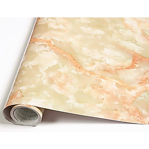 Moyishi Granite Look Marble Gloss Film Vinyl Self Adhesive Counter Top Peel and Stick Wall Decal 15.8"x118" (Amber)