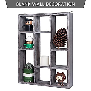 bluegift Shadow Box Display Shelf 9-Slot Rustic Wood Wall Mountable & Freestanding Shelf for Table or Desk, Torched Brown